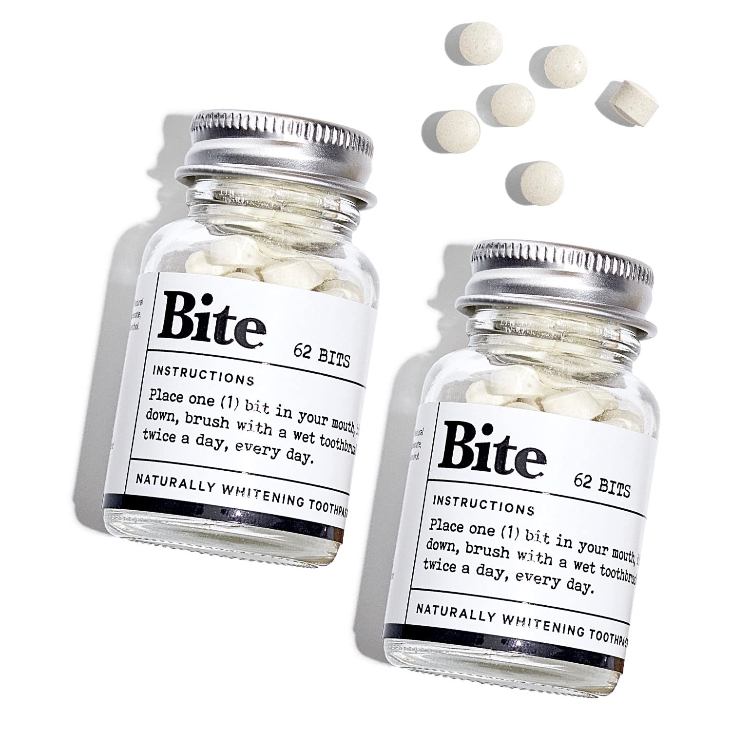 BITE Toothpaste Bits with Nano Hydroxyapatite - Eco and Travel-Friendly Whitening Toothpaste Tablets (Mint) 124.0 Count