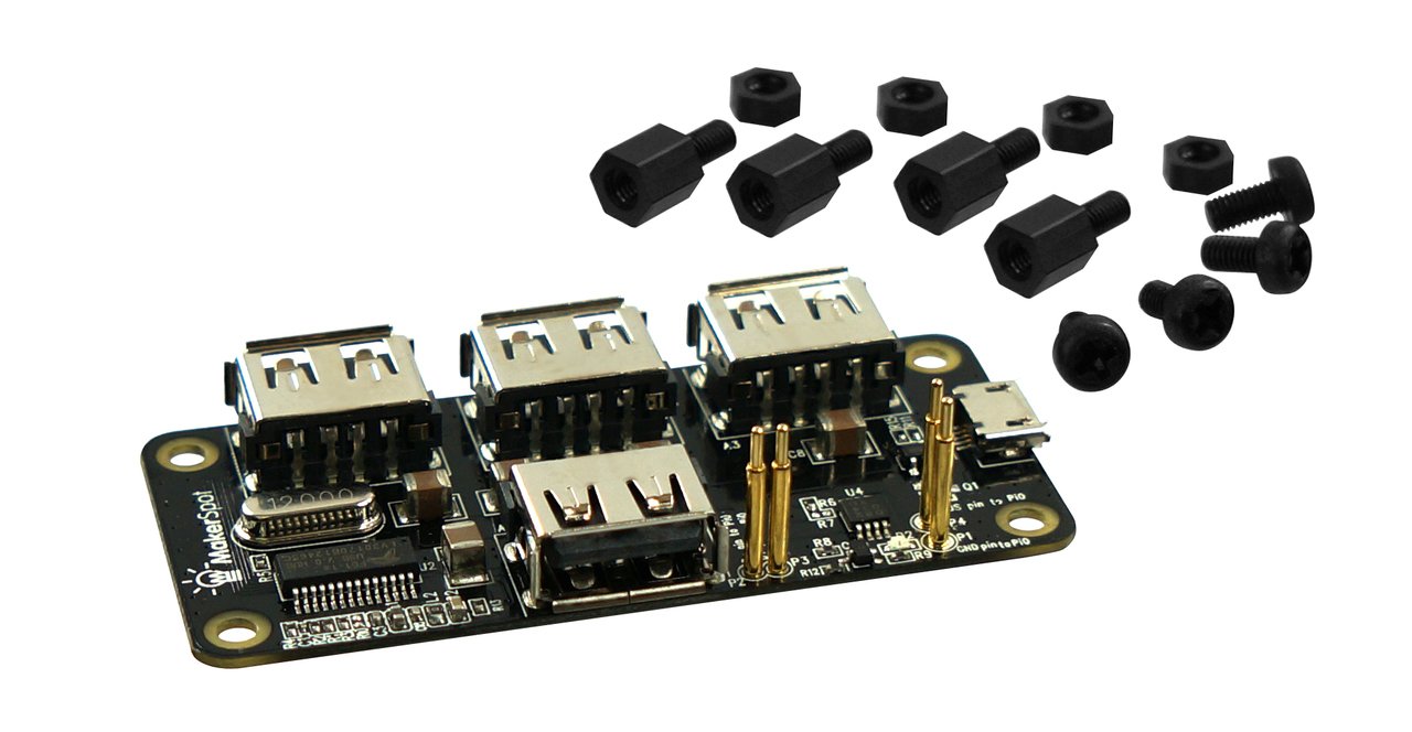 MakerSpot 4-Port Stackable USB Hub HAT for Raspberry Pi Zero V1.3 (with Camera Connector) and Pi Zero W /2W (with Bluetooth & WiFi)