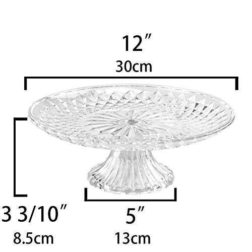 Cake Stand Dessert Display Pedestal - 12” Large Round Plastic Cake Stands Set of 2 - Table Cupcake Holder with Base - Clear Crystal Cake Plate Server Platter Serving Tray for Wedding Birthday Party