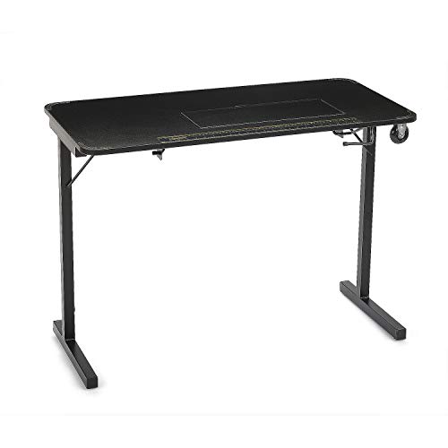 Arrow 611F Sewing Table for Vintage Singer Featherweight Sewing Machines 221 and 222, Portable with Wheels and Lift, Black Finish