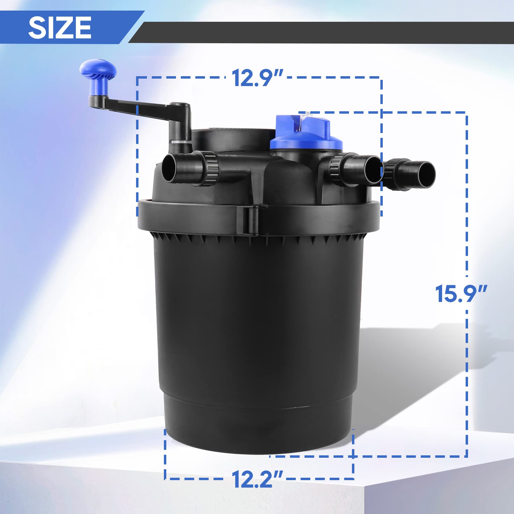 Bio Pressure Pond Filter with Built-in 13 W U-V Light Up to 1600 Gallons, Koi Pond Filter System with Convenient Cleaning Crank Handle, Easy to Clean, Designed for Cleaning Ponds, Aquarium, Fish Tank