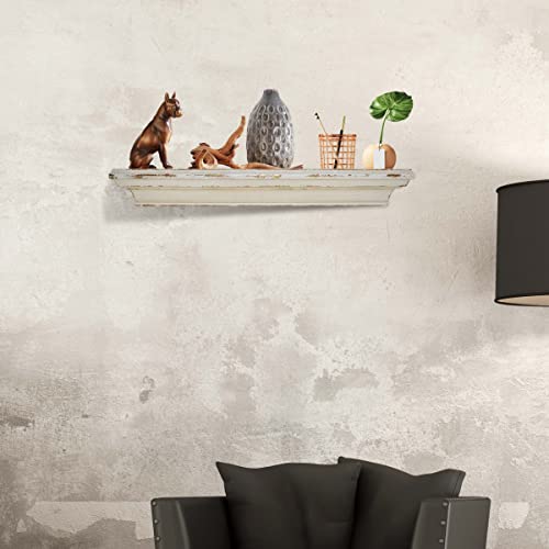 DQ DQ HOME DECOR Cheyenne Wall-Mount Display Shelf, Wall Shelves Organizer for Bedrooms, Hallways, Stairways, Entryways, Kitchens, and Bathrooms, Distressed White 36IN