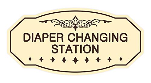 Signs ByLITA Victorian Diaper Changing Station Sign(Ivory/Dark Brown) - Small
