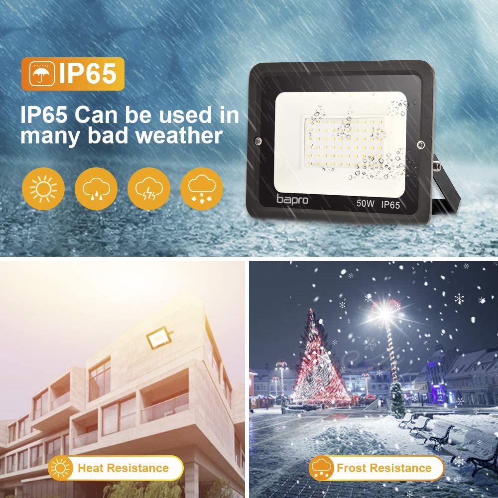bapro LED Outdoor Floodlight,Super Bright LED Floodlight, Garden Lights Cold White(6000K), IP65 Waterproof Outdoor Security Light Wall Light Perfect for Garden,Garage,Forecourt (2pack, 50W)