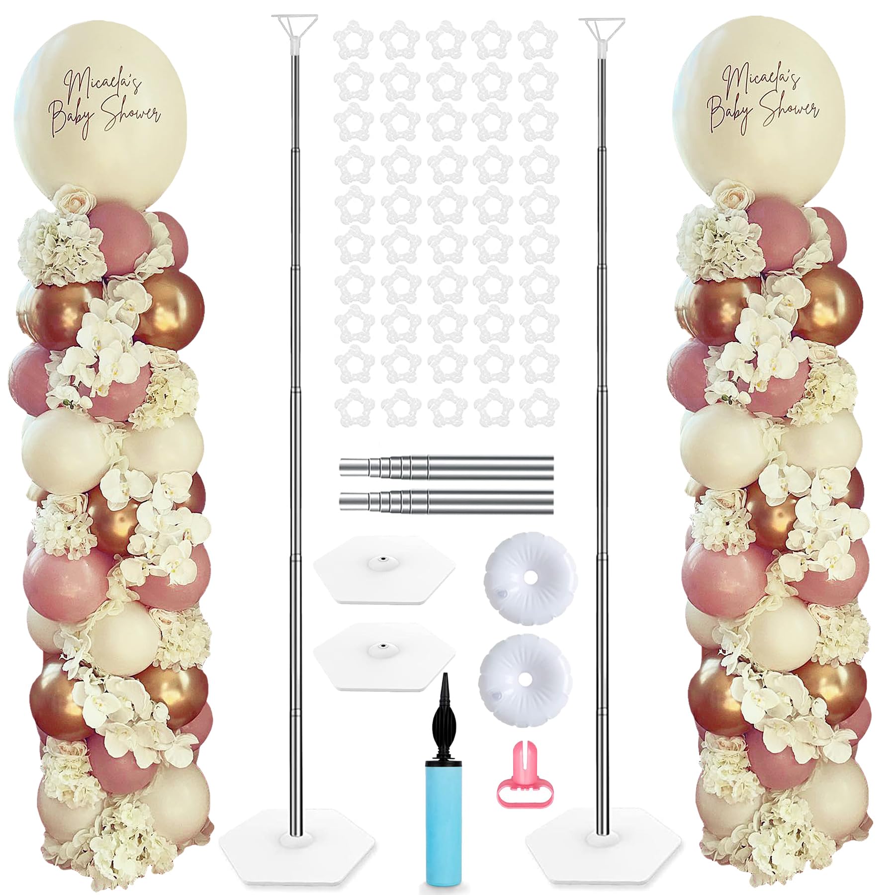 Balloon Columns Set of 2 Adjustable Metal 6.8 Feet Balloon Stands for Floor,Balloon Column Stand for Baby Shower Birthday Graduation Wedding Christmas Party
