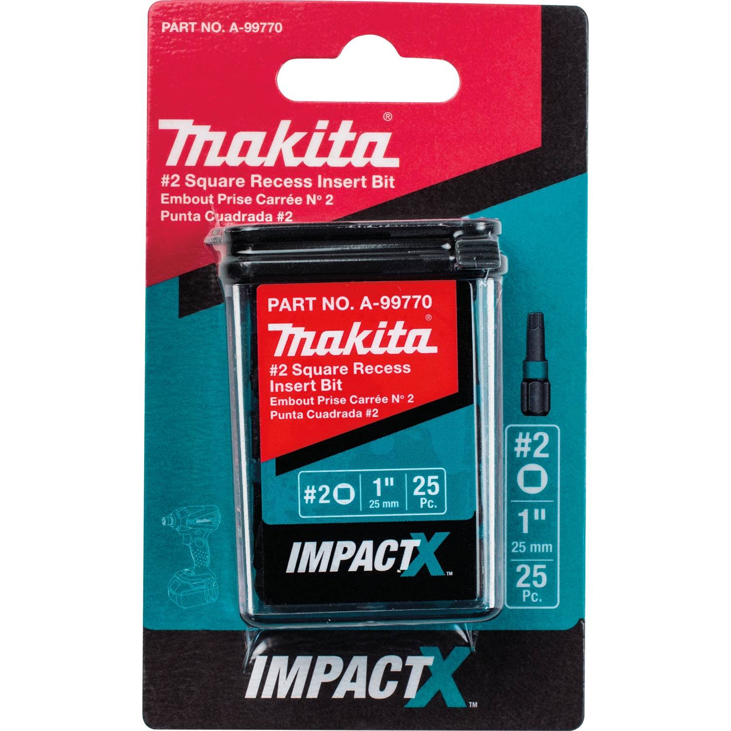 Makita A-99770 Impactx 2 Square Recess 1″ Insert Bit, 25 Pack
