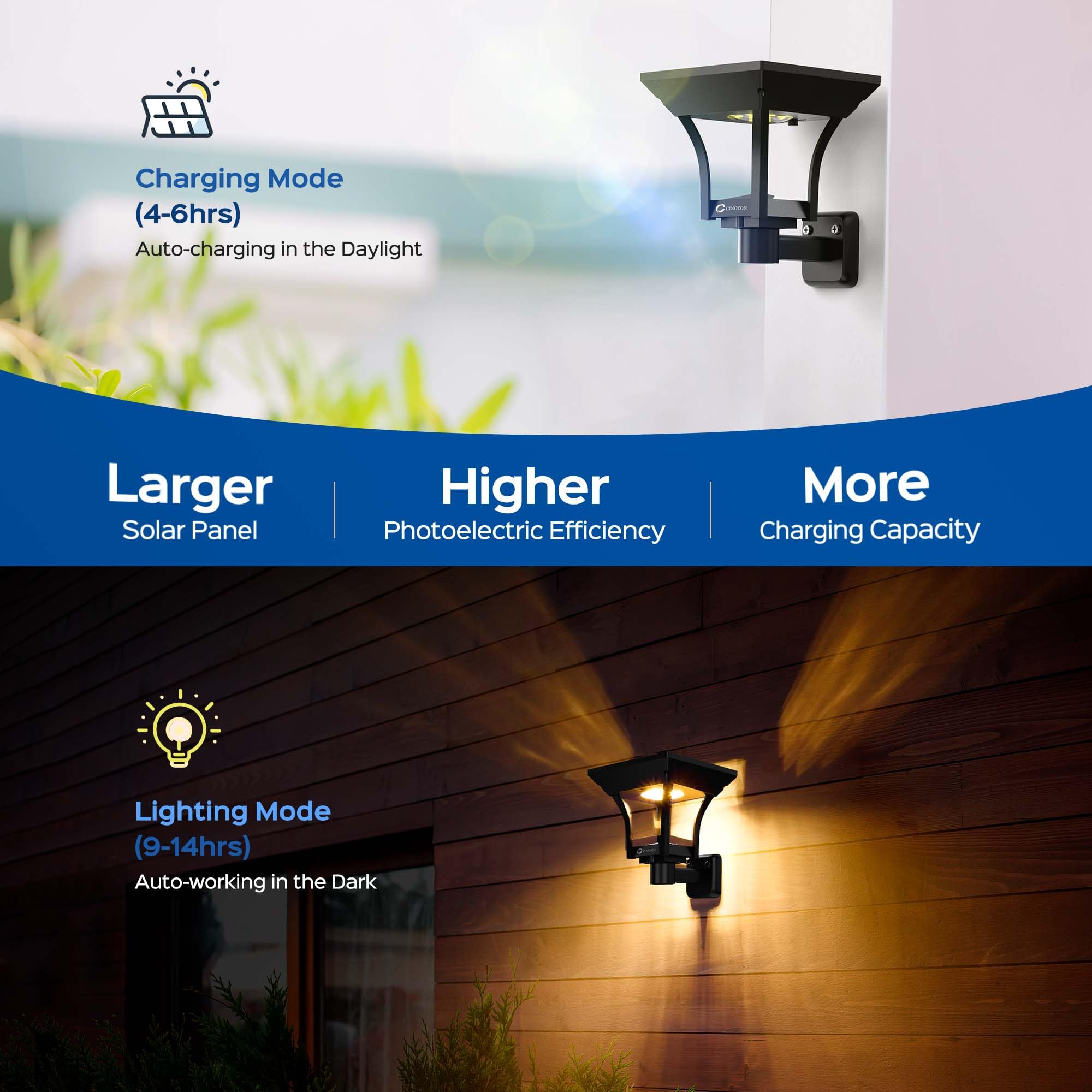 CINOTON 42W LED Barn Light Dusk to Dawn Outdoor Lighting, Black 1 Pack & Outdoor Solar Landscape Pathway Lights Warm & Cold White 4 Pack