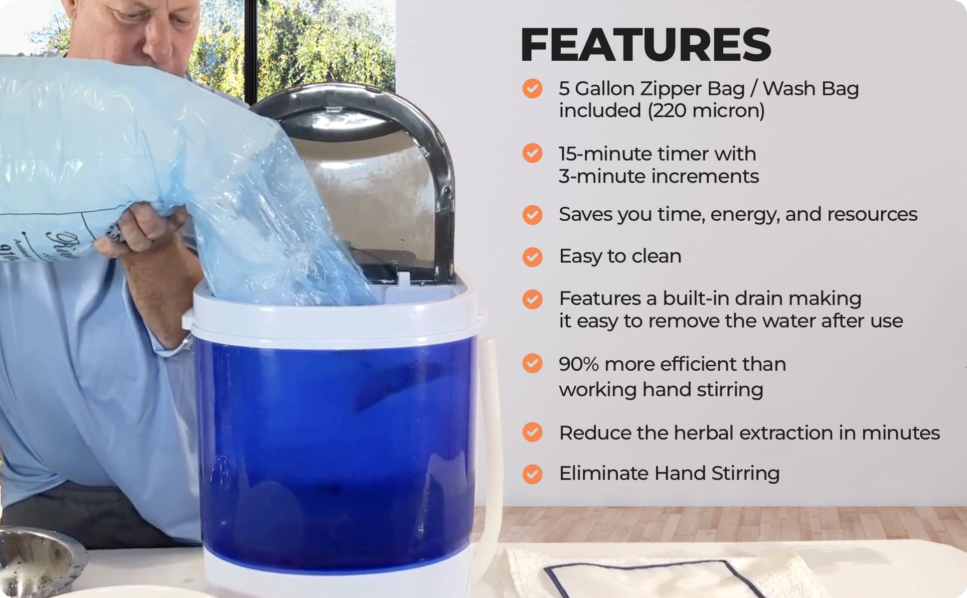 BUBBLEBAGDUDE Bubble Bags Machine 5 Gallon 220 Micron Zipper Bag w/ 110 Volts Mini Washer Set - Herbal Ice Bubble Bag Essence Extractor Kit - Plant & Herb Extraction Bags - 2 String Locking System