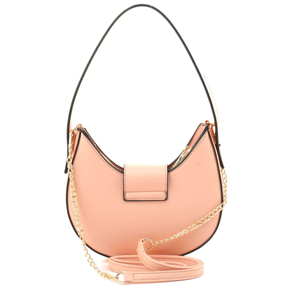 Trendeology Vegan PU Leather Classy Round Clutch Purse Shoulder Bag with Crossbody Strap (White)