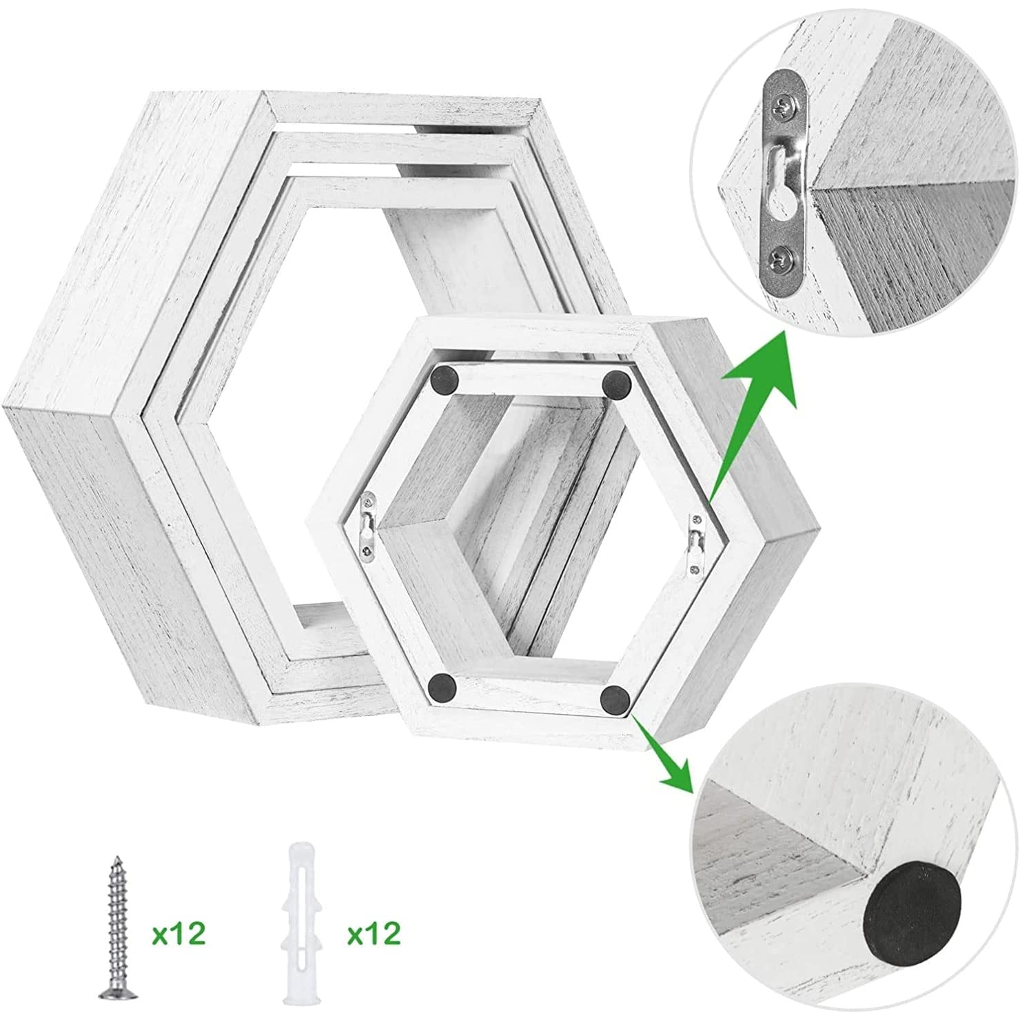 Overstock Wall Mounted Hexagon Floating Shelves 8 PCS - White