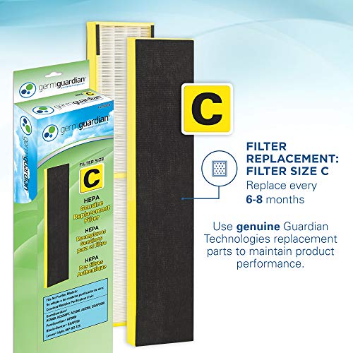 Germ Guardian AC5300B 28” 3-in-1 True HEPA Filter Air Purifier for Home, Large Rooms, UV-C Light Kills Germs, Filters Allergies, Smoke, Dust, Pet Dander, & Odors, 5-Yr Wty, GermGuardian, Black