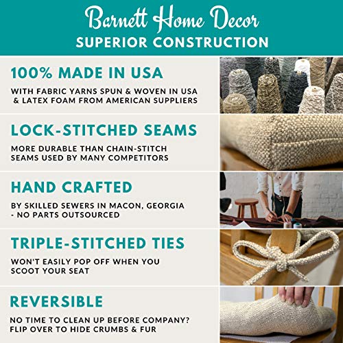 Barnett Home Decor Brisbane Camel Tweed Upholstery Chair Pads with Ties - Latex Foam Fill, Reversible - Made in USA (Tan/XL)