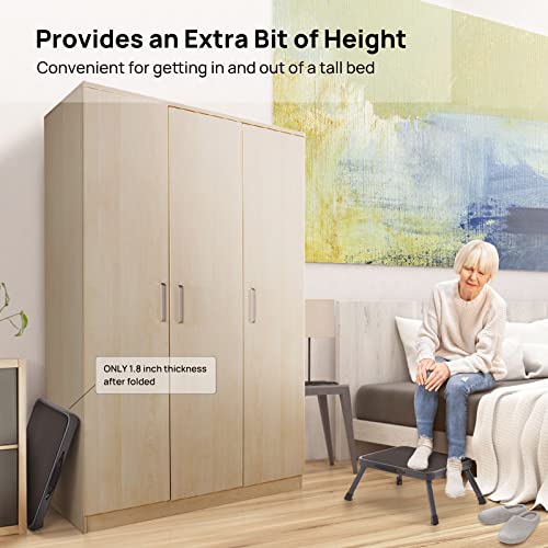 Ollieroo Metal Folding Step Stool, Wide One Step Stool with Non Slip Rubber Platform, 7 inch One Step Ladder, Max Load 330 lbs for Adults Kids, Portable Foot Stool for Kitchen Bedroom(Grey)