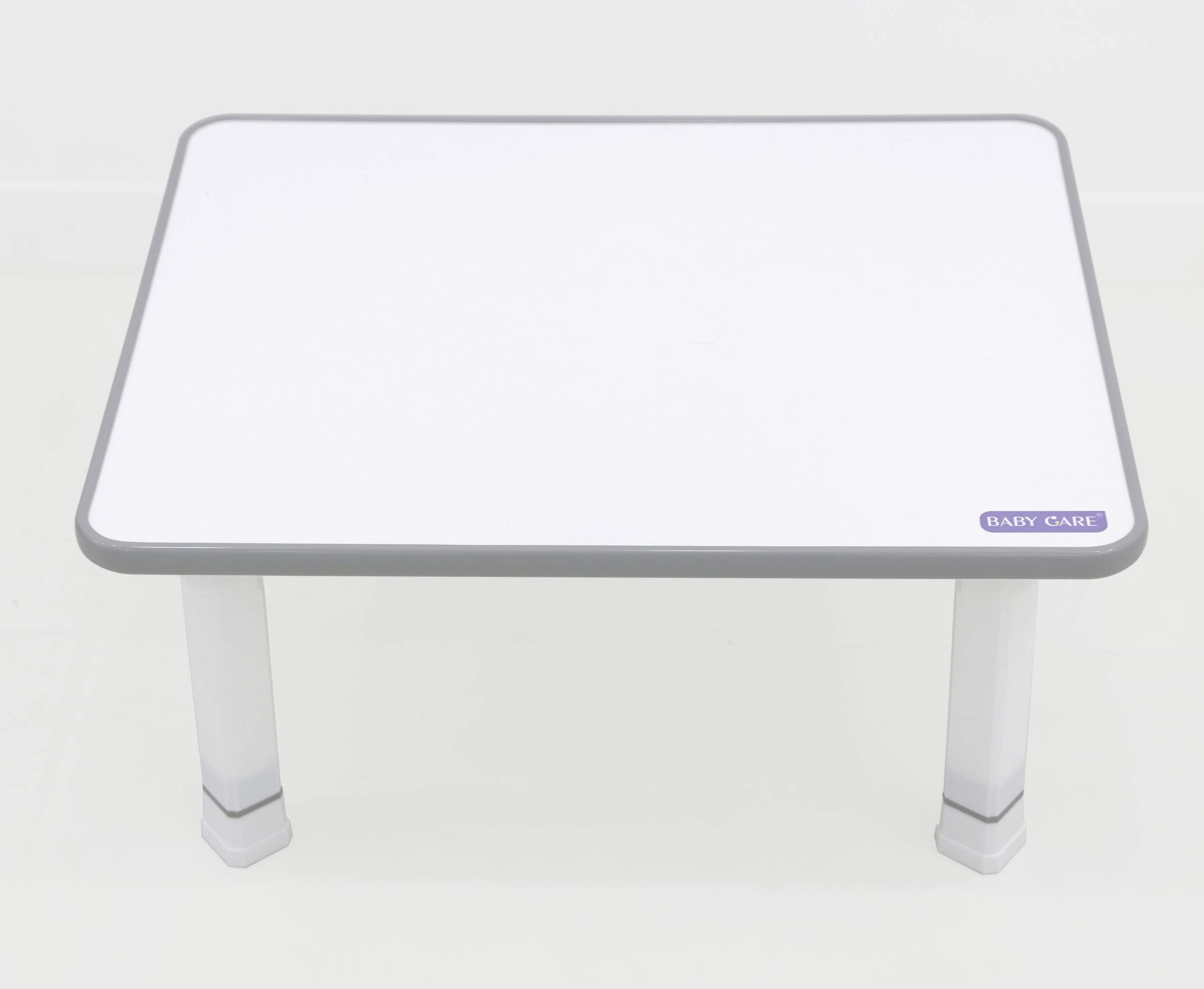 Baby Care Kids Folding Floor Table w/Adjustable Heights - for Play, Reading, and Snack Time and More (White/Grey)