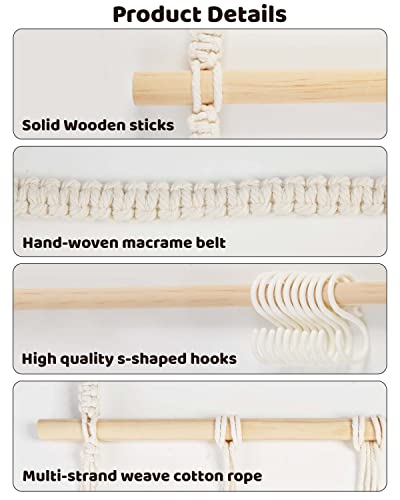 MoHern Headband Bow Holder Organizer for Girls, Baby Hair Bows Hanger with 30 Hooks, Hair Clip Accessories Storage Macrame Rack Boho Wall Hanging Decor for Nursery Room