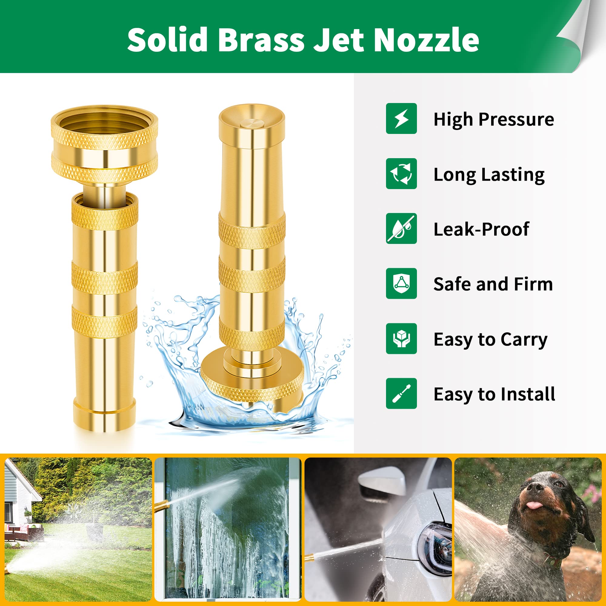 AUTOMAN Brass Hose Nozzle β High Pressure Jet Nozzles 2 Pack, Heavy Duty Sprayer for Garden Hoses, Adjustable Spray Gun, Solid Twist Water Hose Nozzle for Patio, Lawn, Car Wash, Extra 6 Rubber Washers