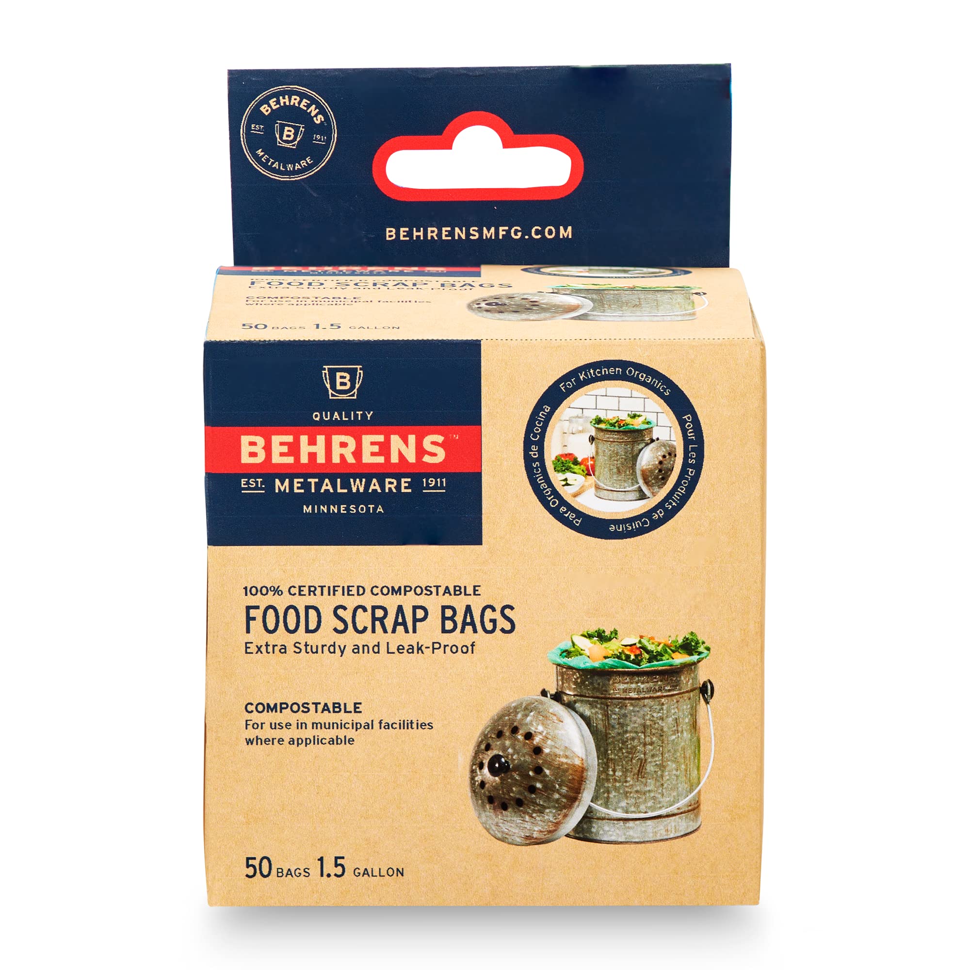 Behrens Compost Bags For Kitchen Compost Bin, 1.5-Gallon Capacity (50 Pack)