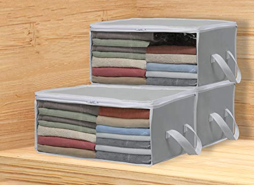 Simple Houseware 3 Pack Foldable Closet Organizer Clothing Storage Box with Clear Window, Grey