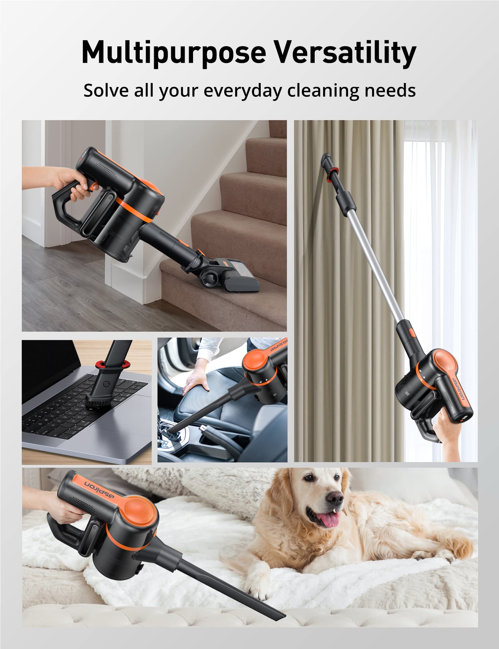Aspiron Cordless Vacuum Cleaner Stick Vacuums & Electric Brooms, 1, Orange