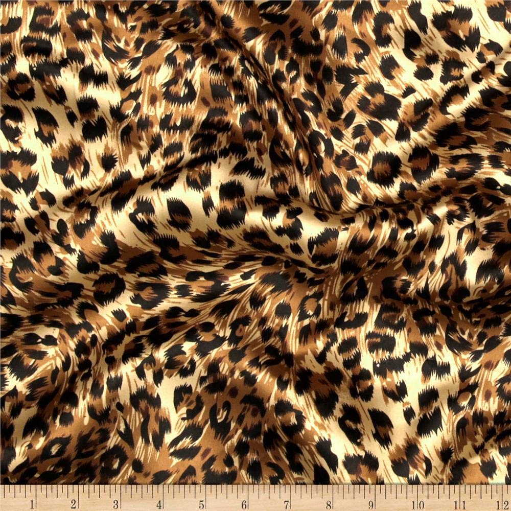Charmeuse Satin Big Cheetah Tan/Brown/Black, Fabric by the Yard