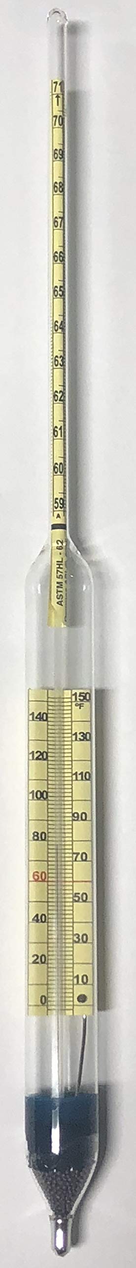 Chase Precision ThermoHydrometer ASTM 57HL, 59/71 API x 0.1 with 0/150°F Thermometer 380 mm Length (15"). Supplied with NIST Traceable Certificate
