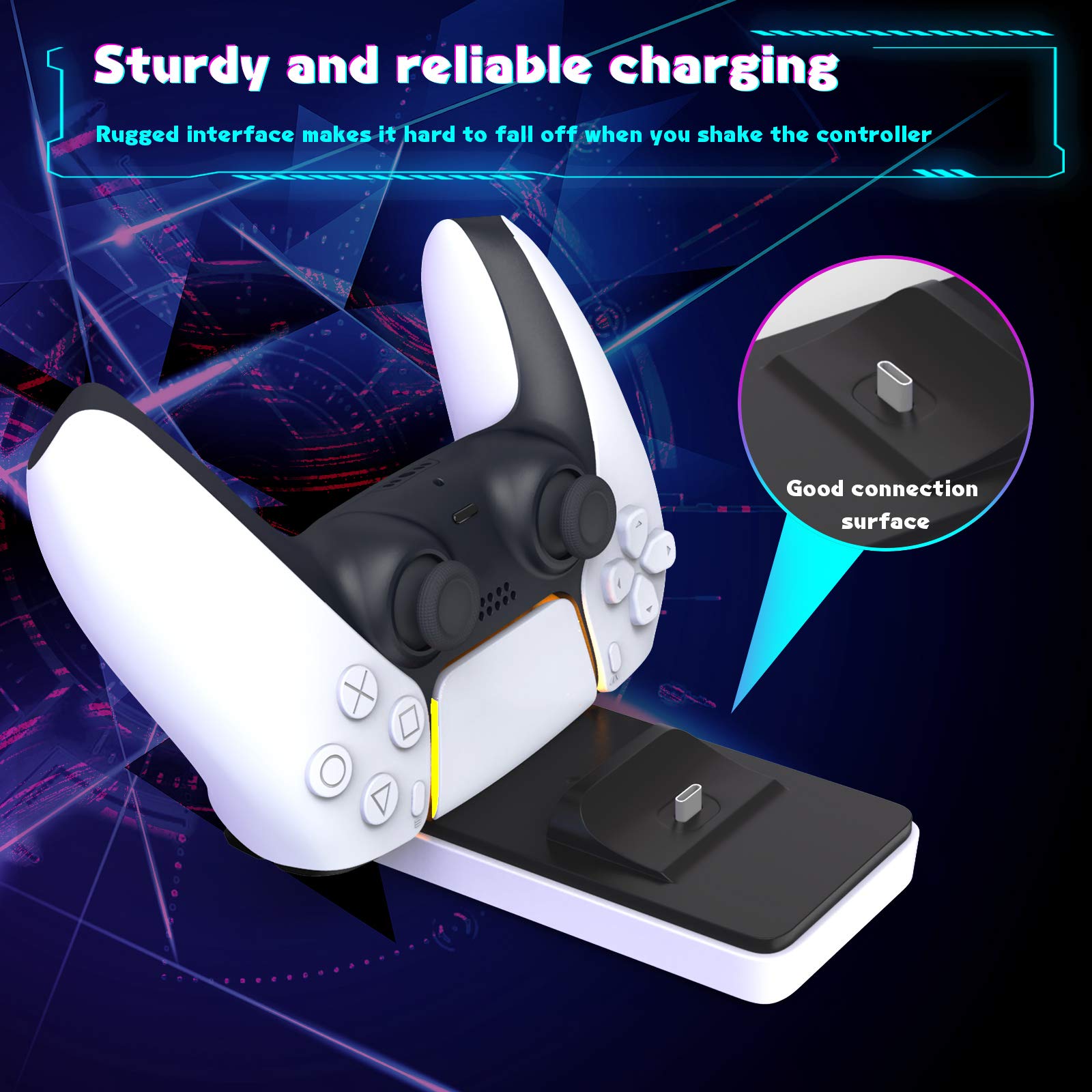 AVIDET PS5 Controller Charger, PS5 Controller Charging Station with Fast, Safety Chip Protection, Charger with LED Indicator, Docking Station Replacement for DualSense Charging Station