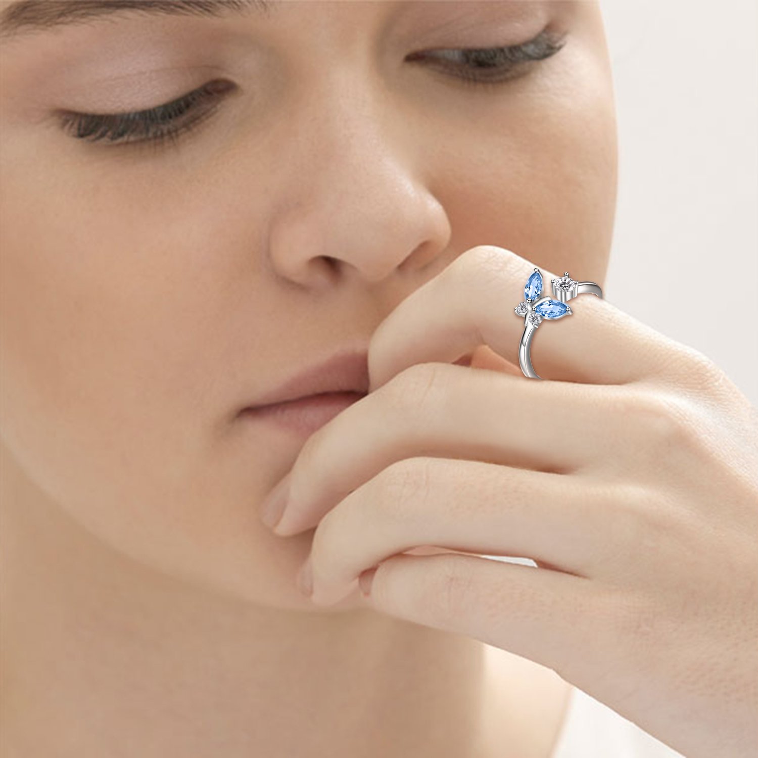 AOBOCO Butterfly Ring Sterling Silver Adjustable Open Rings Blue Butterfly Series Anniversary Jewelry Gifts for Women US Size 6