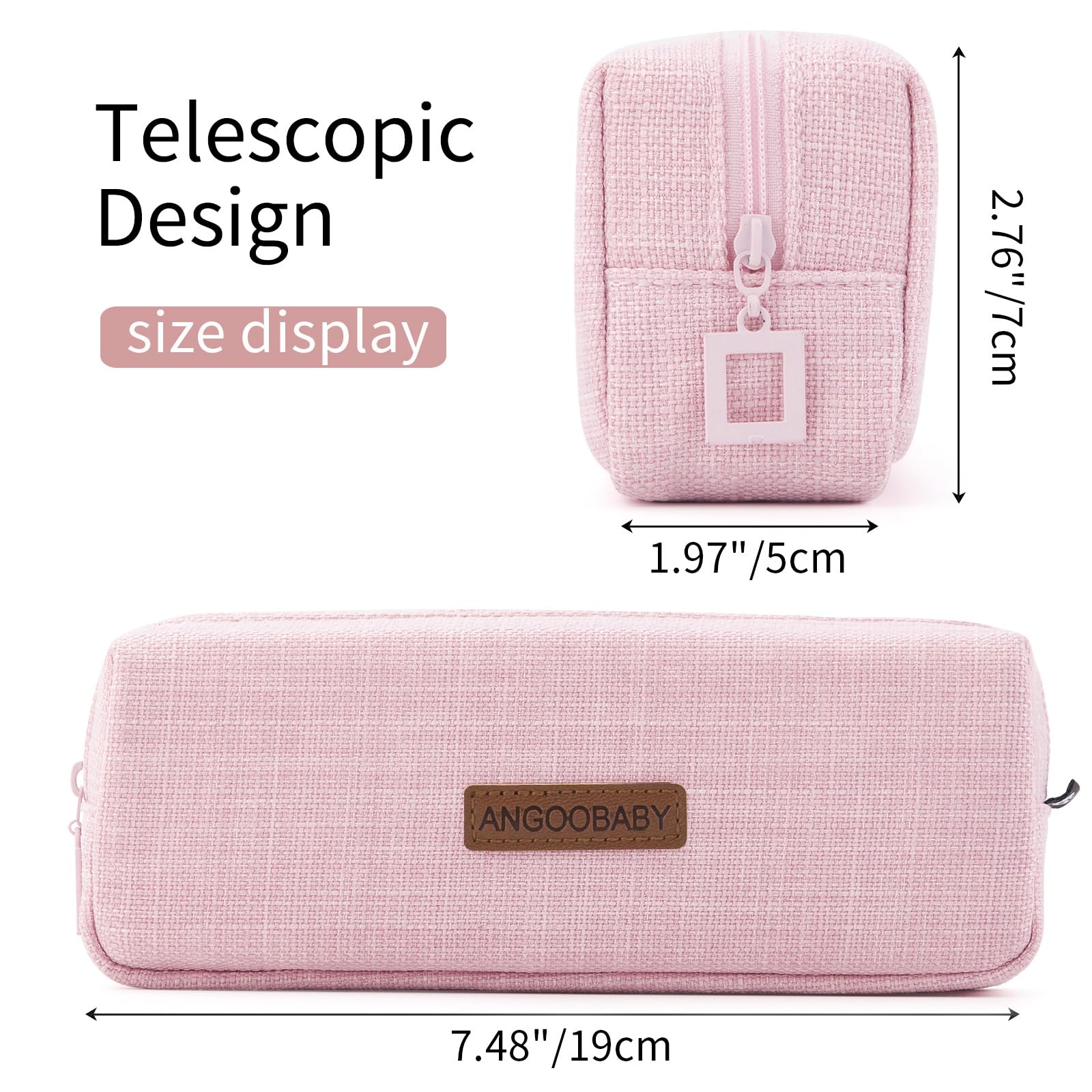 ANGOOBABY Small Pencil Case Student Pencil Pouch Coin Pouch Cosmetic Bag Office Stationery Organizer for Teen School-Pink