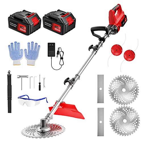 Dragro 12 inch Electric Weed Wacker，3-in-1 Cordless String Trimmer with 2 Pcs 4.0Ah Battery Powered，Edger Lawn Tool with 3 Types Blades，Electric Weed Grass Trimmer Tool for Garden and Yard