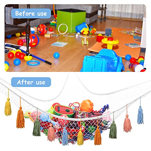 LXUNYI Stuffed Animal Net or Hammock, Net for Stuffed Animals, Plush Toy Net Hammock for Stuffed Animals with Tassels Corner Hanging Mesh Toys Stuffy Net Hammock for Wall
