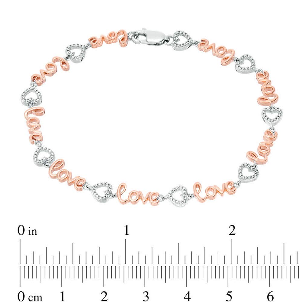 Ani's Round 0.50CT D/VVS1 Diamond Accent "love" Heart Bracelet In 925 Sterling Silver and 14K Rose Gold Plated_9