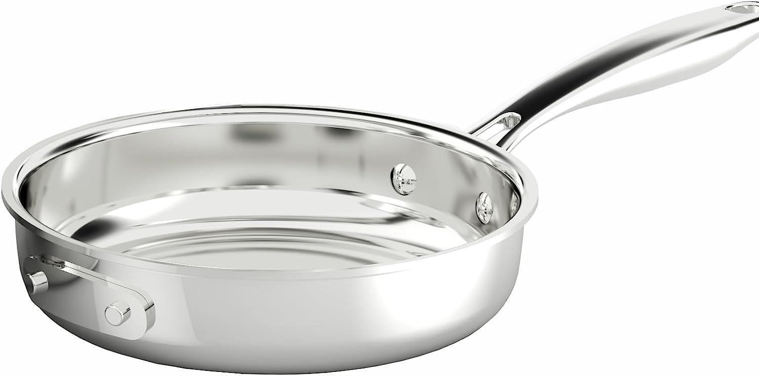 Nuwave Whole Body 3-Ply Stainless Steel Frying Pan Skillet 10", Premium 18/10, Even-Heating Tech&Heavy-Duty Construction,
