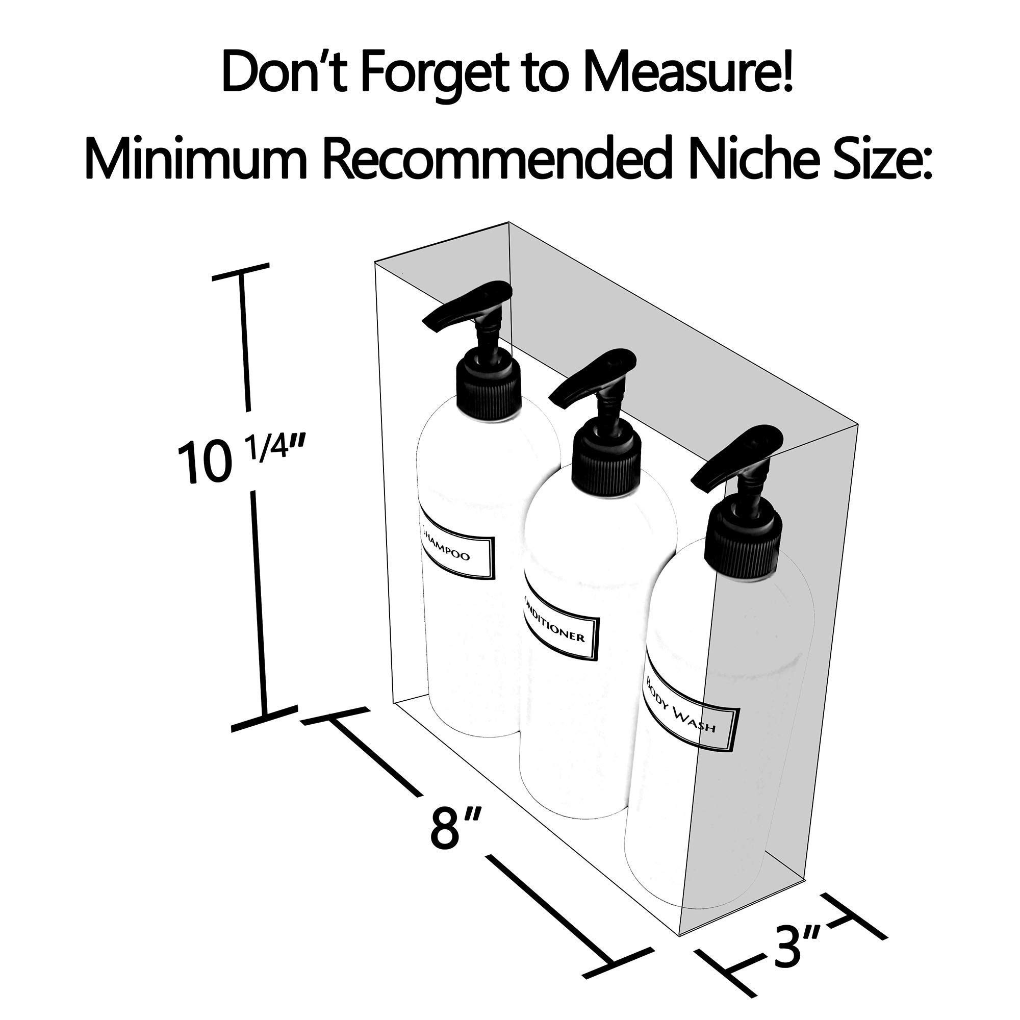 Artanis Home Silkscreened Empty Shower Bottle Set for Shampoo, Conditioner, and Body Wash, Cosmo/Bullet 16 oz 3-pack, White (Black Pumps)