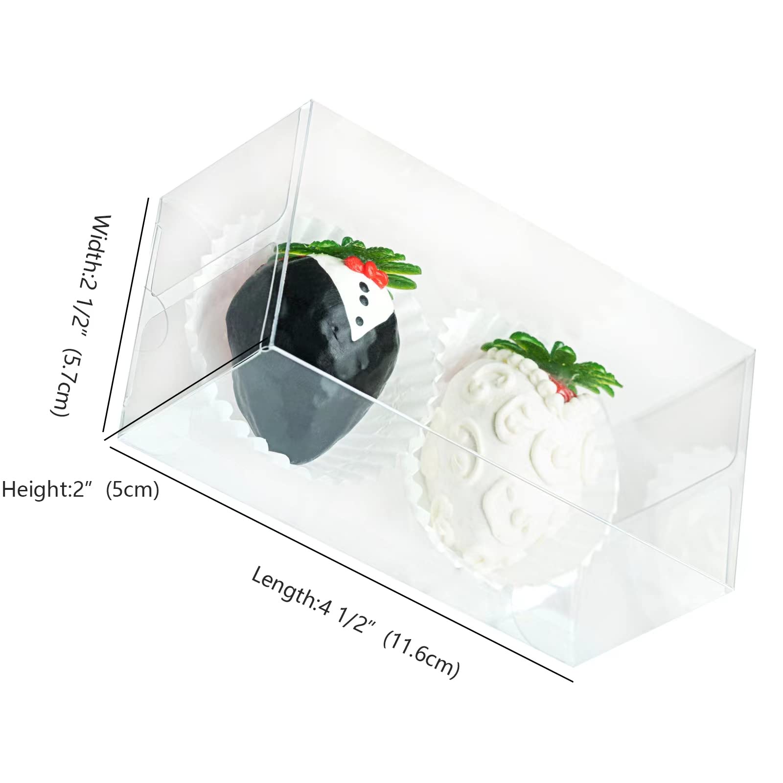 RomanticBaking 50Pack 4 1/2" x 2 1/4"x 2" Clear Chocolate Covered Strawberries Boxes for 2 Macaron Boxes for 4 Bakery Boxes Small Treat Boxes for Wedding Birthday Party