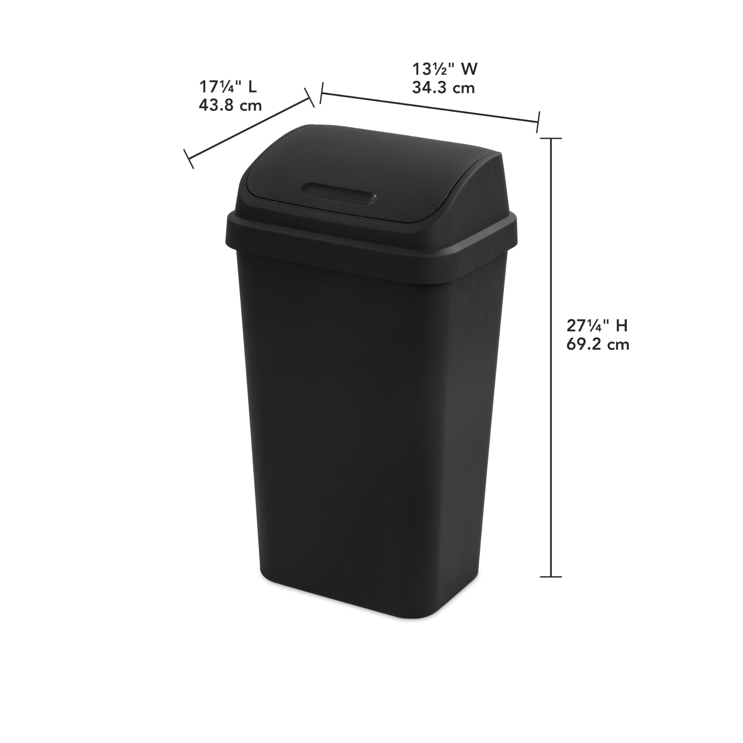 BMHSN 13 Gallon Trash Can, Plastic Swing Top Kitchen Trash Can (Black)