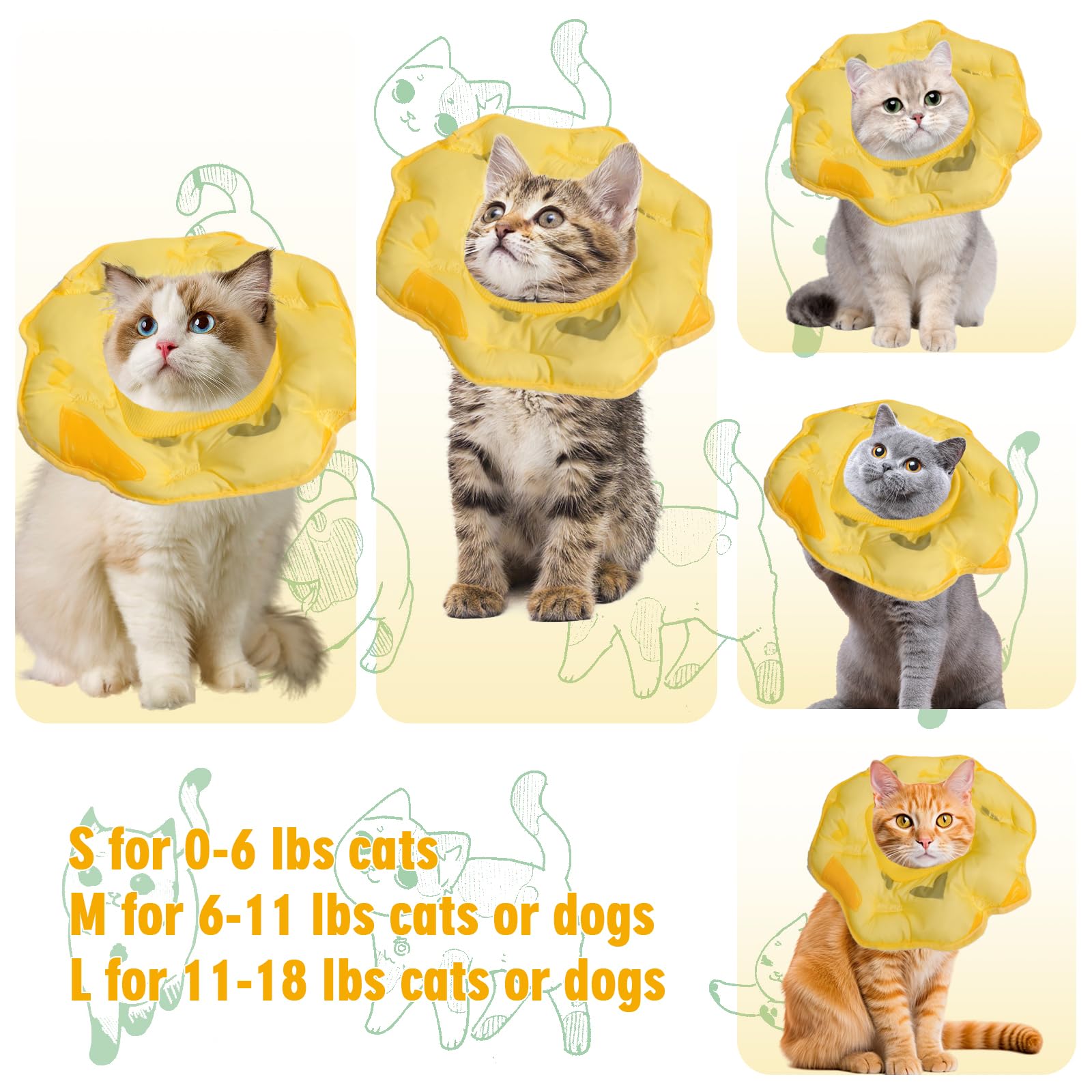 Maikolerfeng Cat Cone Collar, Soft Waterproof Cat Recovery Collar, Cute Cat Cone Protect Kittens Stop Lick After Surgery, Adjustable Donut e Collar for Kittens, Yellow L