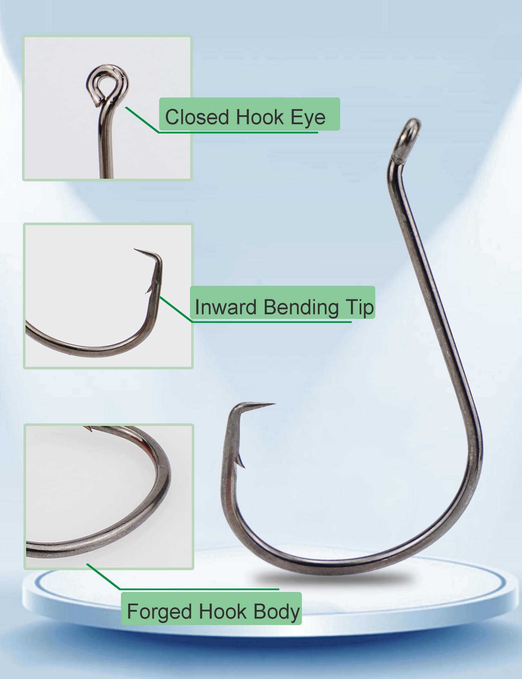 Avlcoaky Circle Hooks Saltwater Catfish Hook 100 Pack Circle Fishing Hooks Octopus Fish Hook 13 Sizes, 2# - 10/0