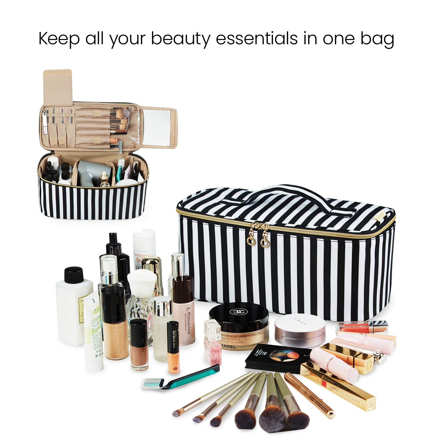 BAGSMART Makeup Bag Cosmetic Bag Large Toiletry Bag Travel Bag Case Organizer for Women (Black)