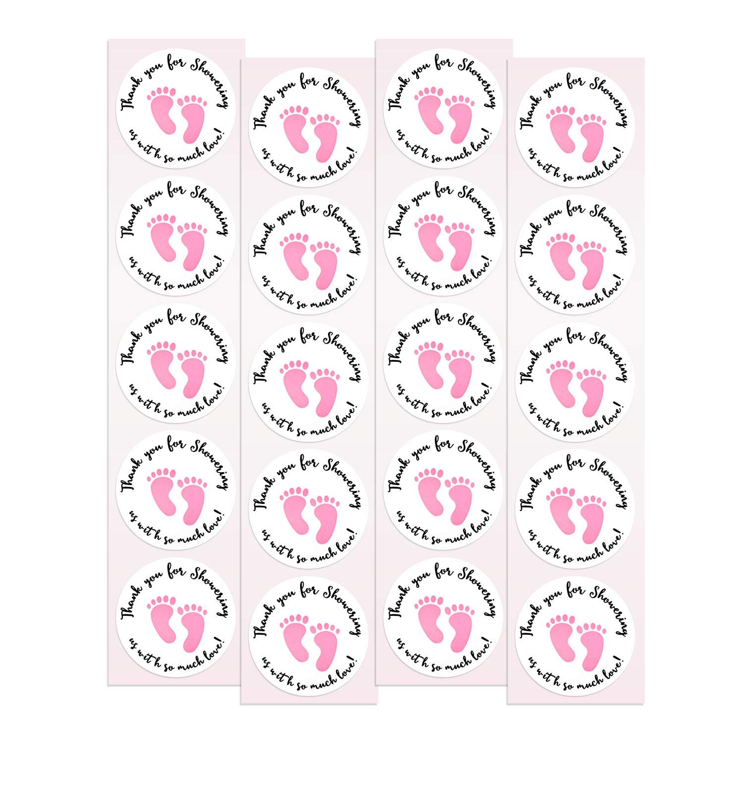Baby Shower Stickers | 50 Pack | Pink 1.5" Inch Round - Thank You For Showering Us With So Much Love - Perfect For Shower Favors, Thank You Cards, Announcements Baby Girl Pink