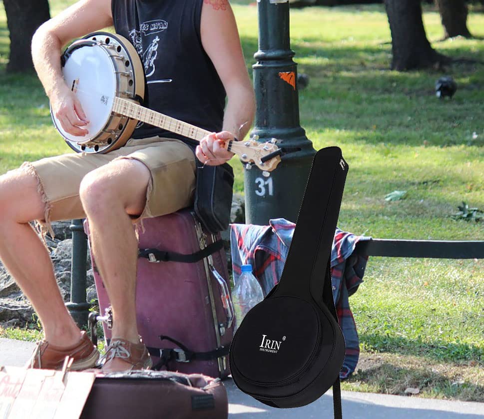 Banjo Gig Bag Banjo Case, Backpack for 5 String Banjo Thicken Padded Shoulder Strap with Carry Hand Frabic Large Size 2 Pockets Black
