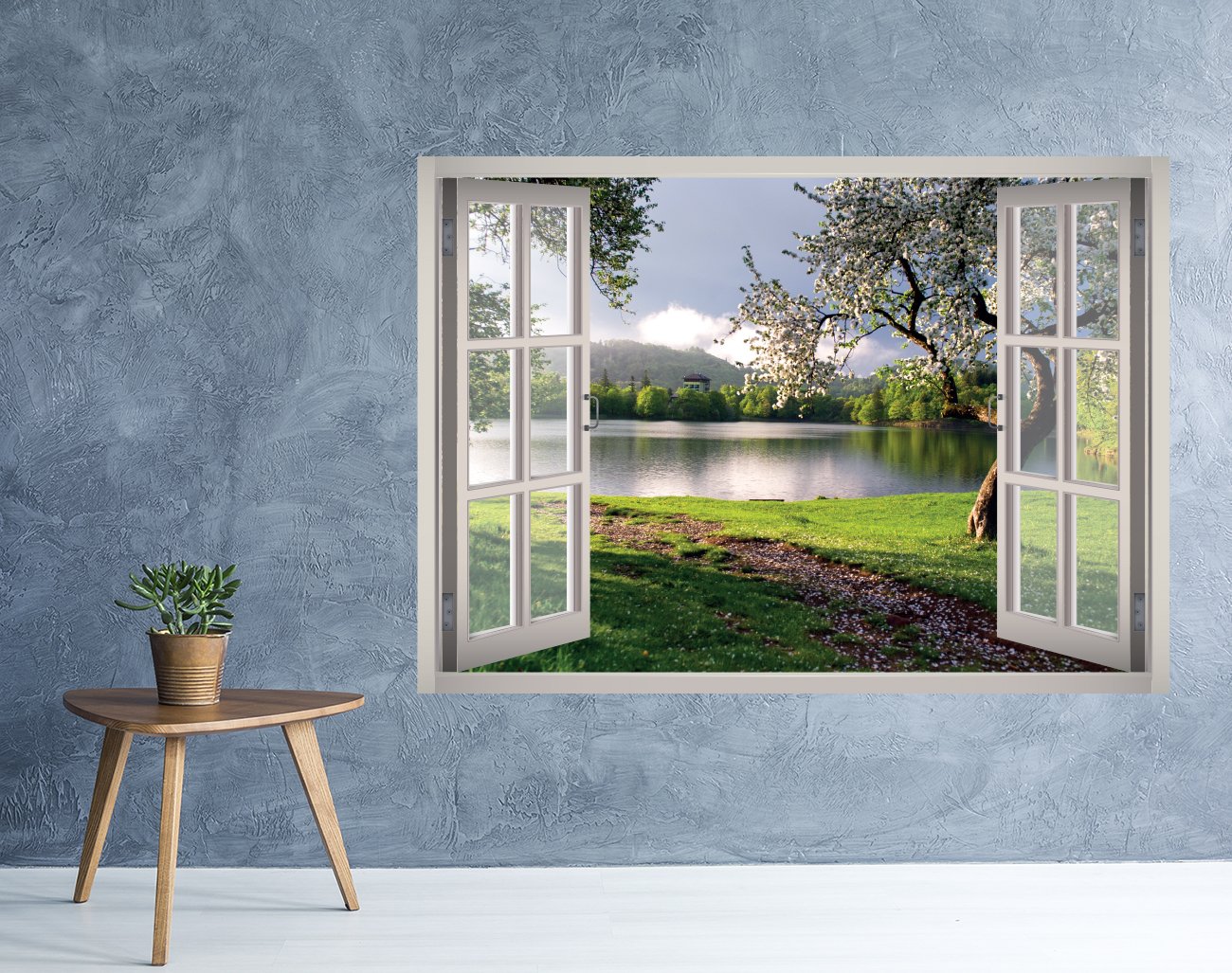 Flower Garden Landscape Window 3D Wall Decal Art Removable Wallpaper Mural Sticker Vinyl Home Decor West Mountain™ W43 (Medium (32''W x 23''H))