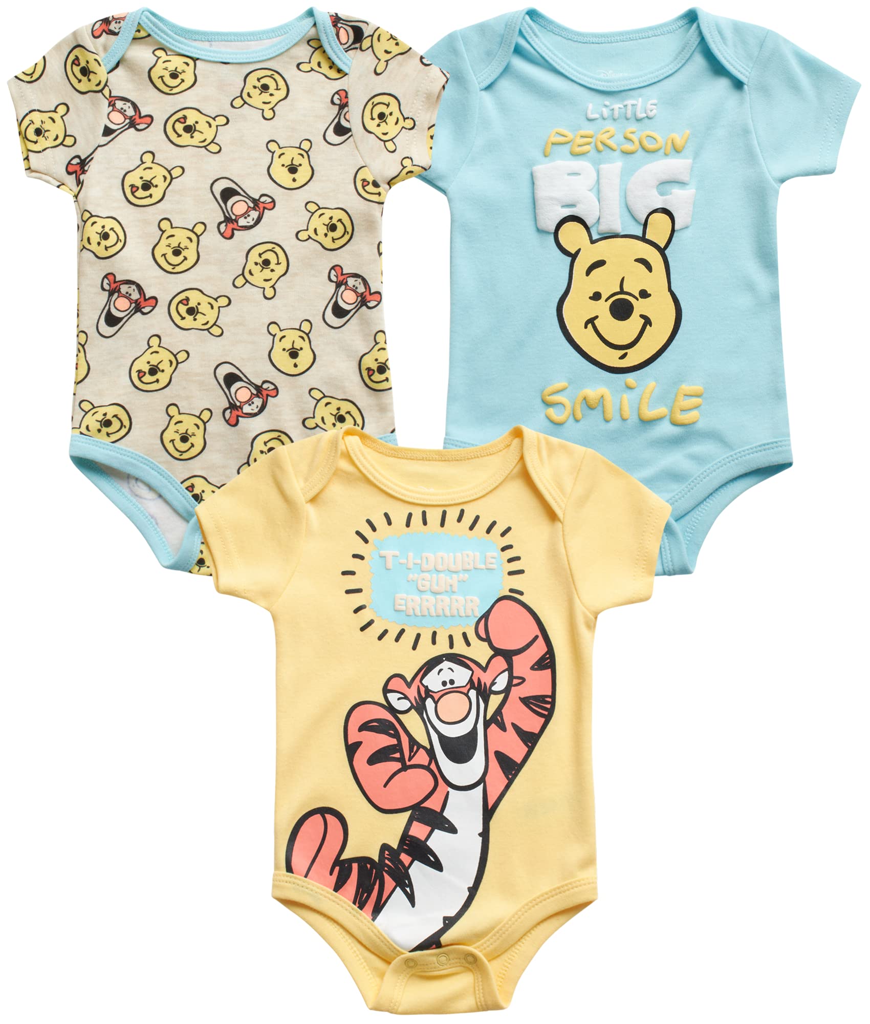 Disney Baby Boys' Bodysuits - 3 Pack Mickey Mouse, Lion King, Winnie The Pooh (Newborn), Size 0-3 Months, Pooh and Friends