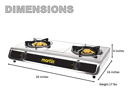 Martin SG228 Portable Propane Gas Double Cooktop Lightweight Cooking Stove with 25,600 BTU, Durable Heavy Duty, Compact, and Lightweight Design