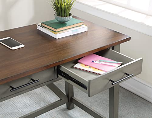 OSP Home Furnishings Milford Rustic 42 Inch Writing Desk with 2 Drawers and Burnished Decorative Hardware, Slate Gray