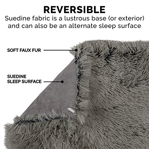 Furhaven Self-Warming Cat Bed for Indoor Cats, 4-Beds-in-1 & Washable - Plush Long Faux Fur Convertible Cuddler - Gray, Small