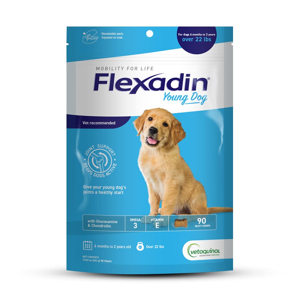 Vetoquinol Flexadin Hip and Joint Supplement with Glucosamine for Dogs, Joint Support Chew with Green-Lipped Mussel and MSM, 90-Count