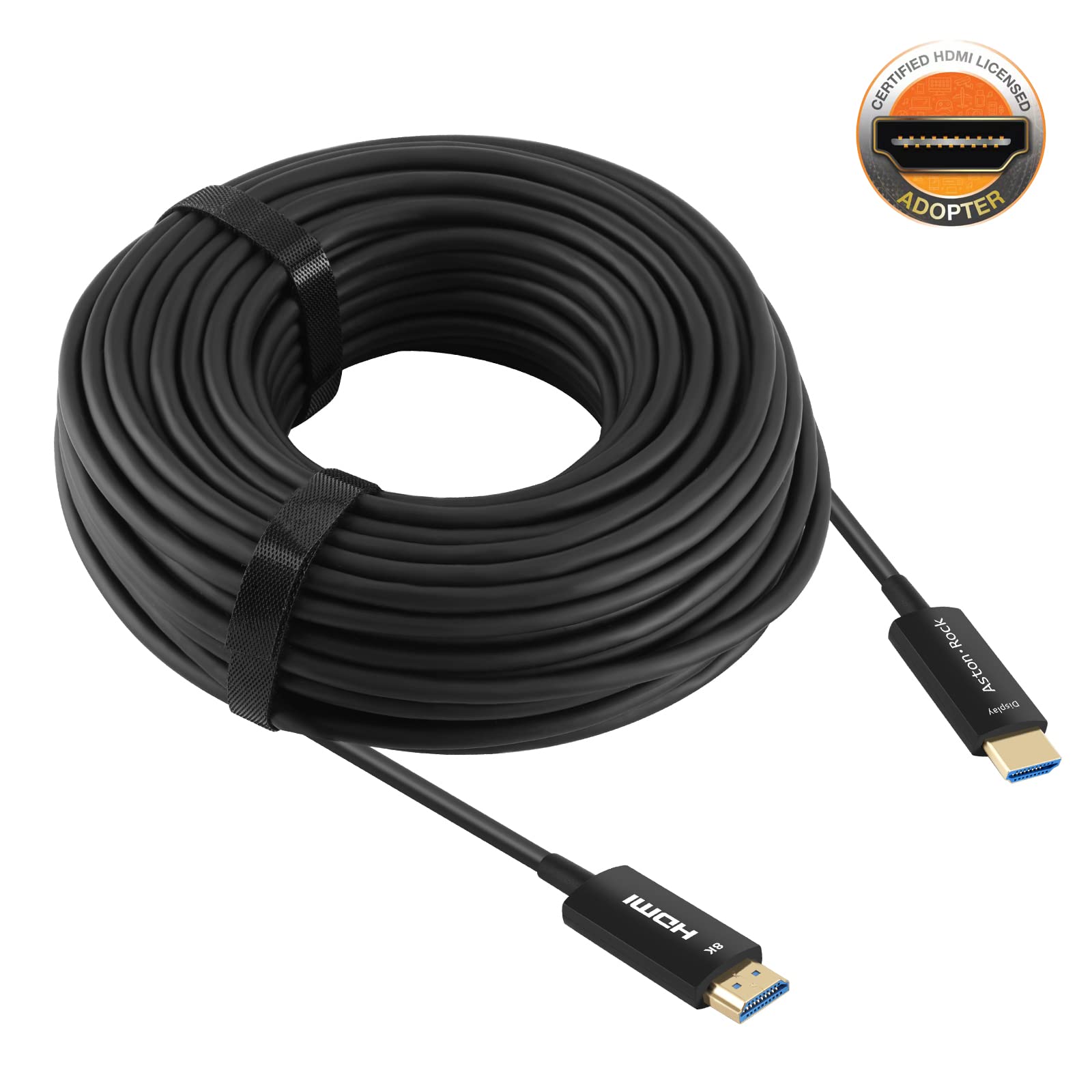 Aston Rock Certified 8K HDMI Cable 50ft,Long Fiber HDMI 2.1 Cable,48Gbps Bandwidth Support HDR HDCP2.3 eARC 8K60Hz,4K 120Hz Compatible with PS5,LG C9,RTX 3090/80,Xbox Series,in Wall CL3 Rated.