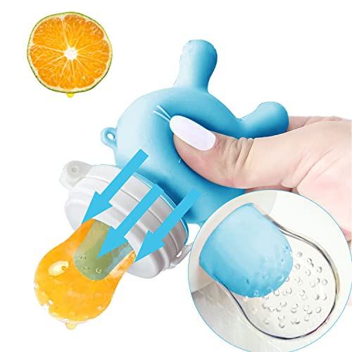 Baby Fruit Feeder Silicone Food Pacifier | Infant Teething Relief Toy Teether | Milk Frozen Mesh Feeders | Safely Self Feeding Teethers for Babies 0-6-12-18 Months Boys and Girls,SkyBlue