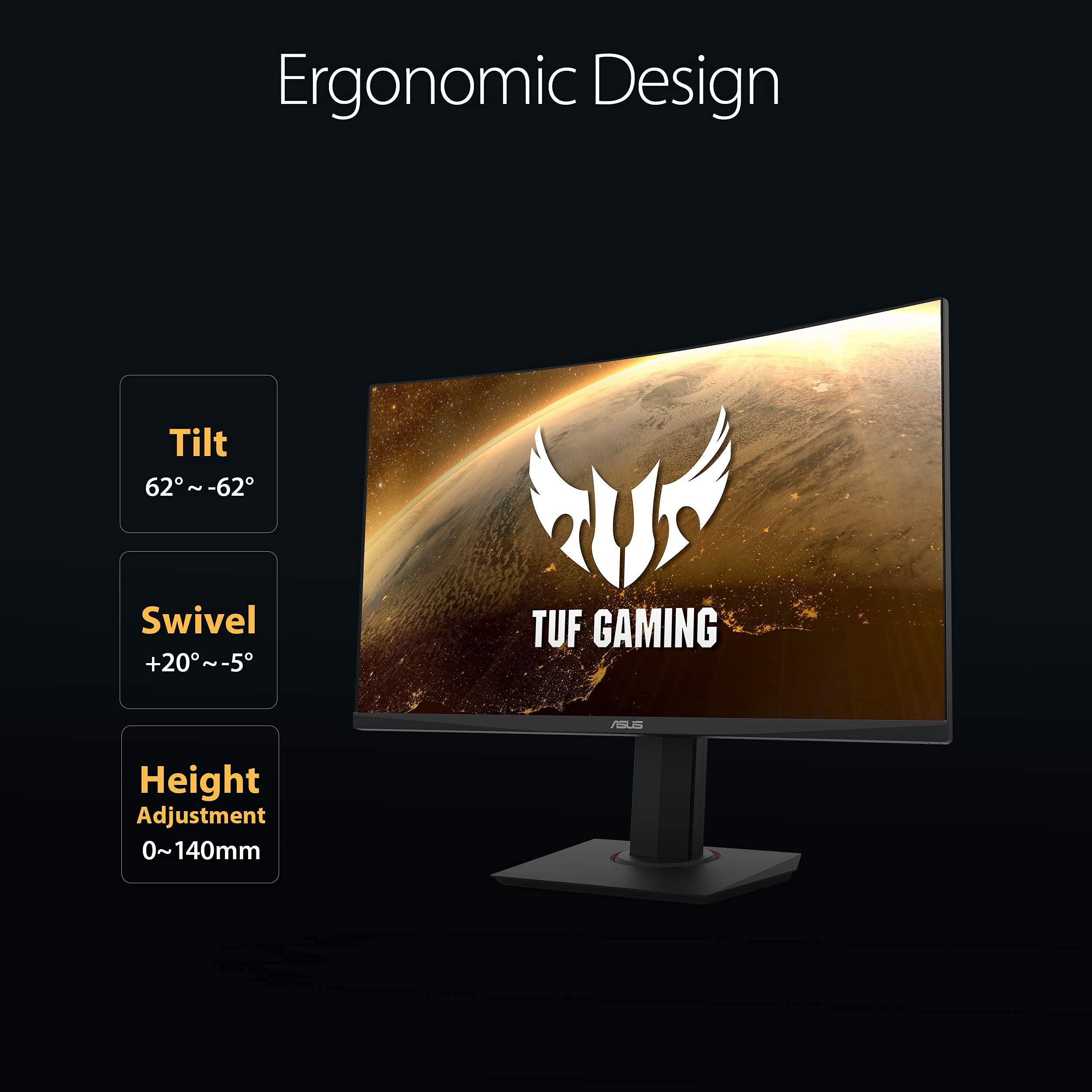 Asus TUF Gaming VG32VQ 32β Curved Gaming Monitor FreeSync HDR Elmb Sync 1440P 144Hz 1ms Eye Care with DP HDMI (Renewed)