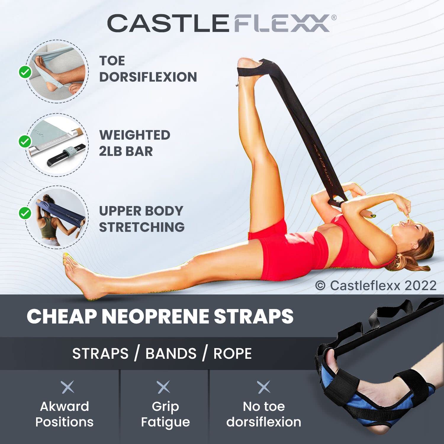CastleFlexx | Light Grey, Standard | Mobility and Full Body Strengthening Device | Functional Stretching Fitness Tool